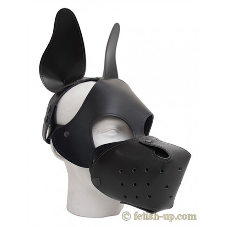 Cagoule chien en cuir avec muselière et langue amovibles