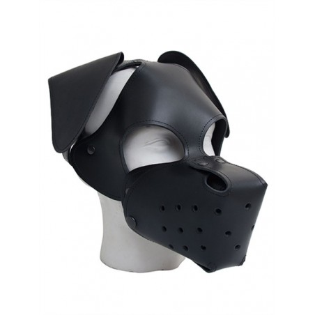 Cagoule chien en cuir avec muselière et langue amovibles