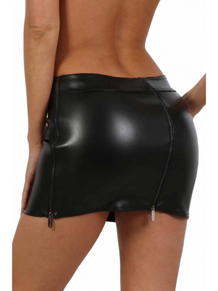 Jupe panneaux 4 zips simili cuir, jupe zippée cuir